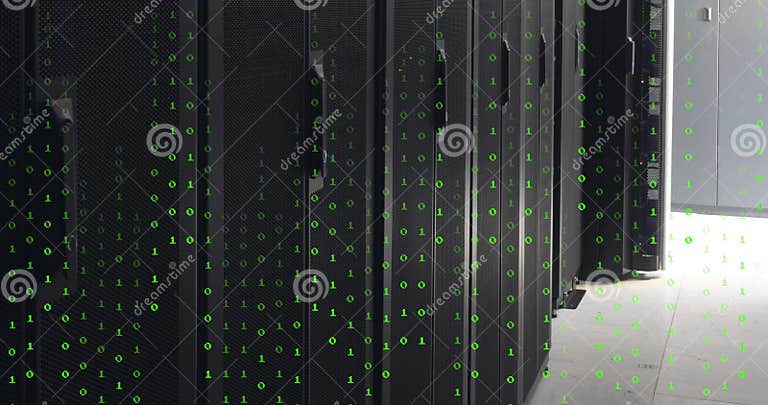 Image of Green Numbers Falling Over Servers Stock Illustration ...
