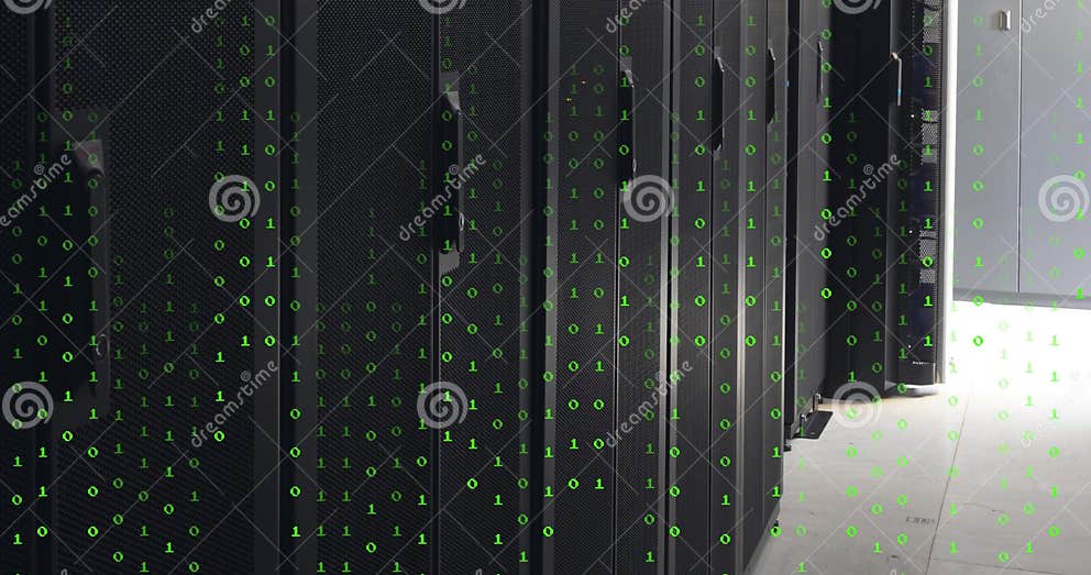 Image of Green Numbers Falling Over Servers Stock Illustration ...