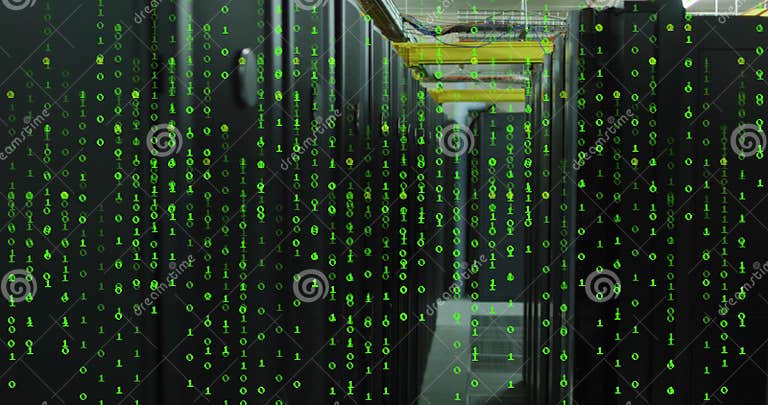 Image of Green Numbers Falling Over Servers Stock Illustration ...