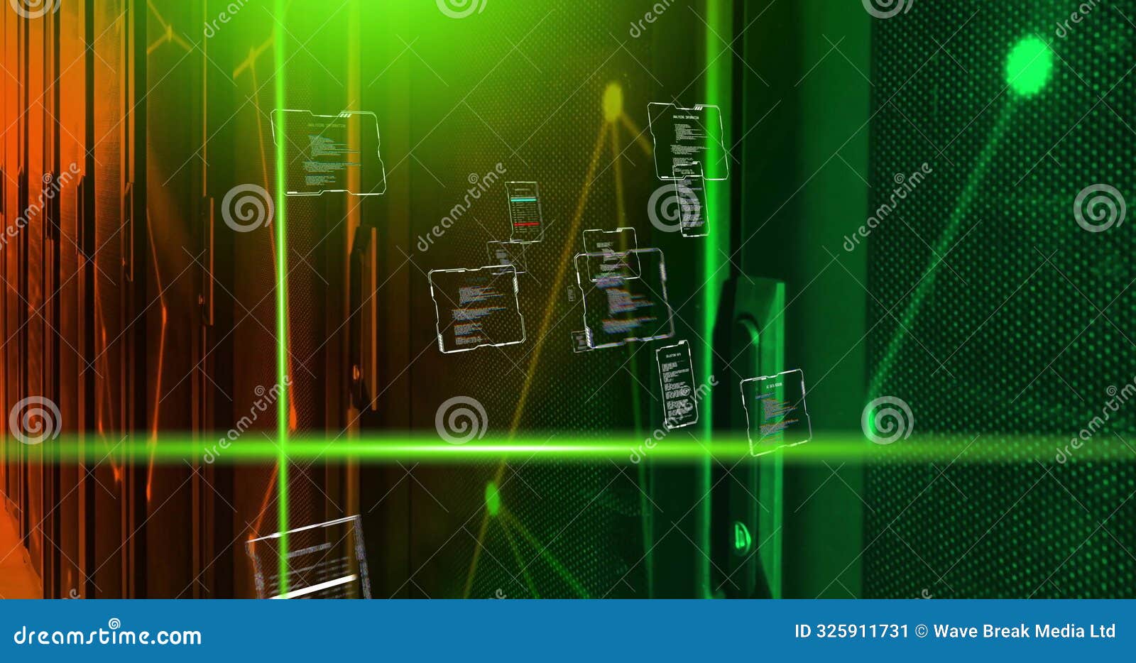 Image of Green Scanner Beams, Networks and Interfaces Processing Data ...