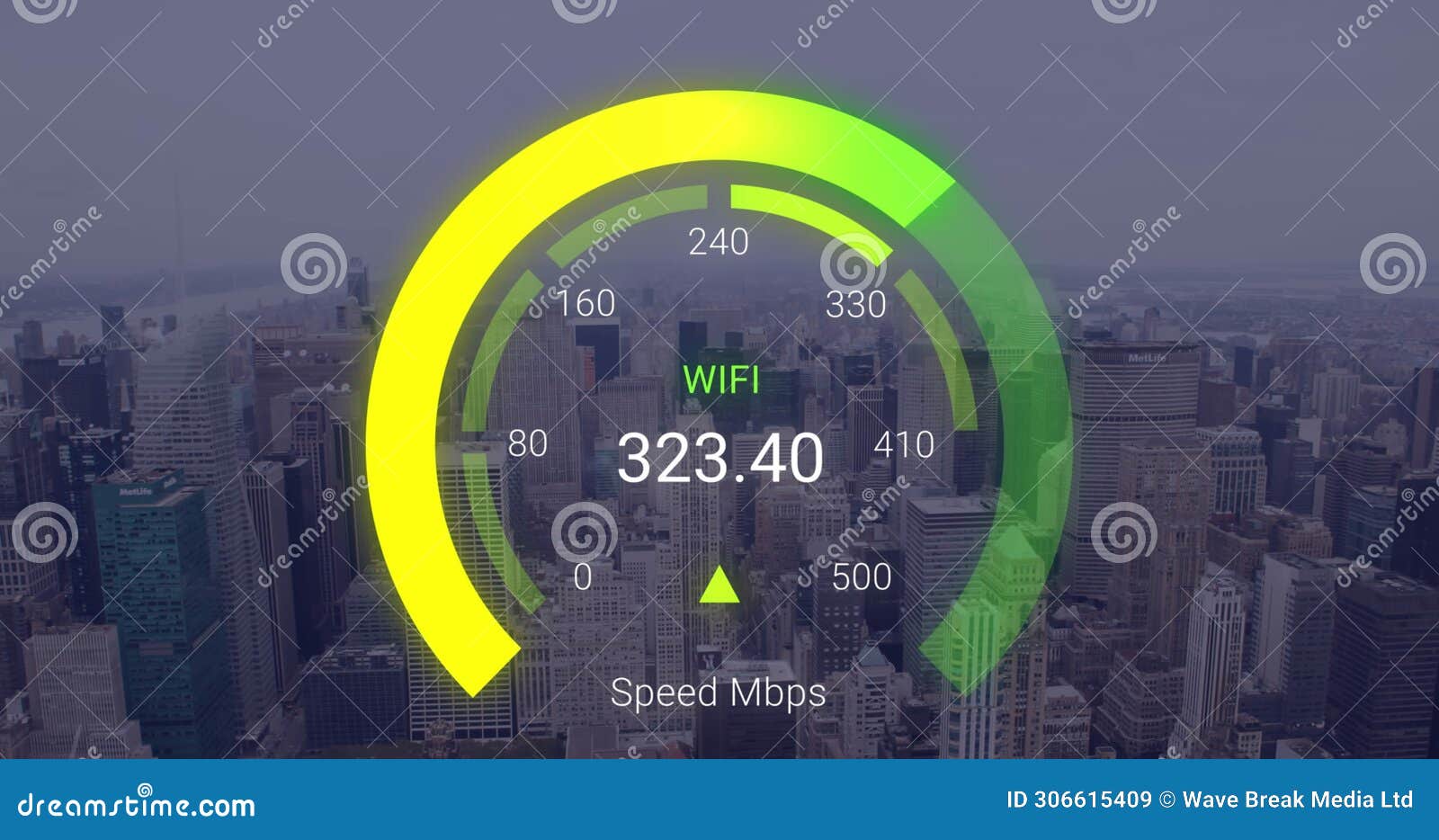 Image of Green Speedometer Over Cityscape Stock Image - Image of people ...