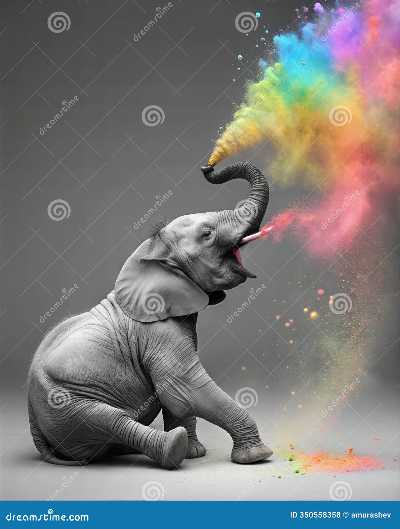 A Image of an Grey Elephant with a Rainbow Colored Spray on Its Trunk ...