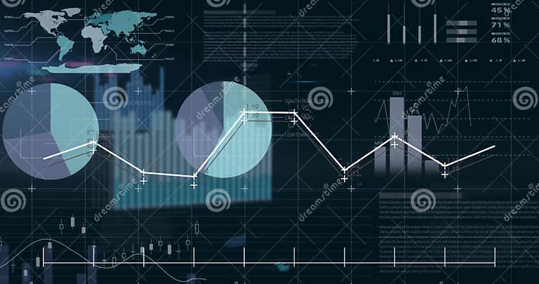Image of Grey Graphs and Charts Processing Data on Black Background ...