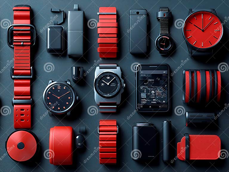 Image of a Grid Pattern Displaying Various Watch Designs and Straps ...