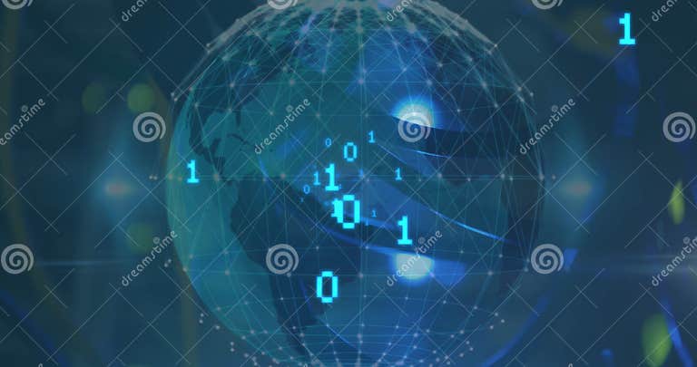 Image Of Grid Patterned Globe With Binary Codes Against Abstract