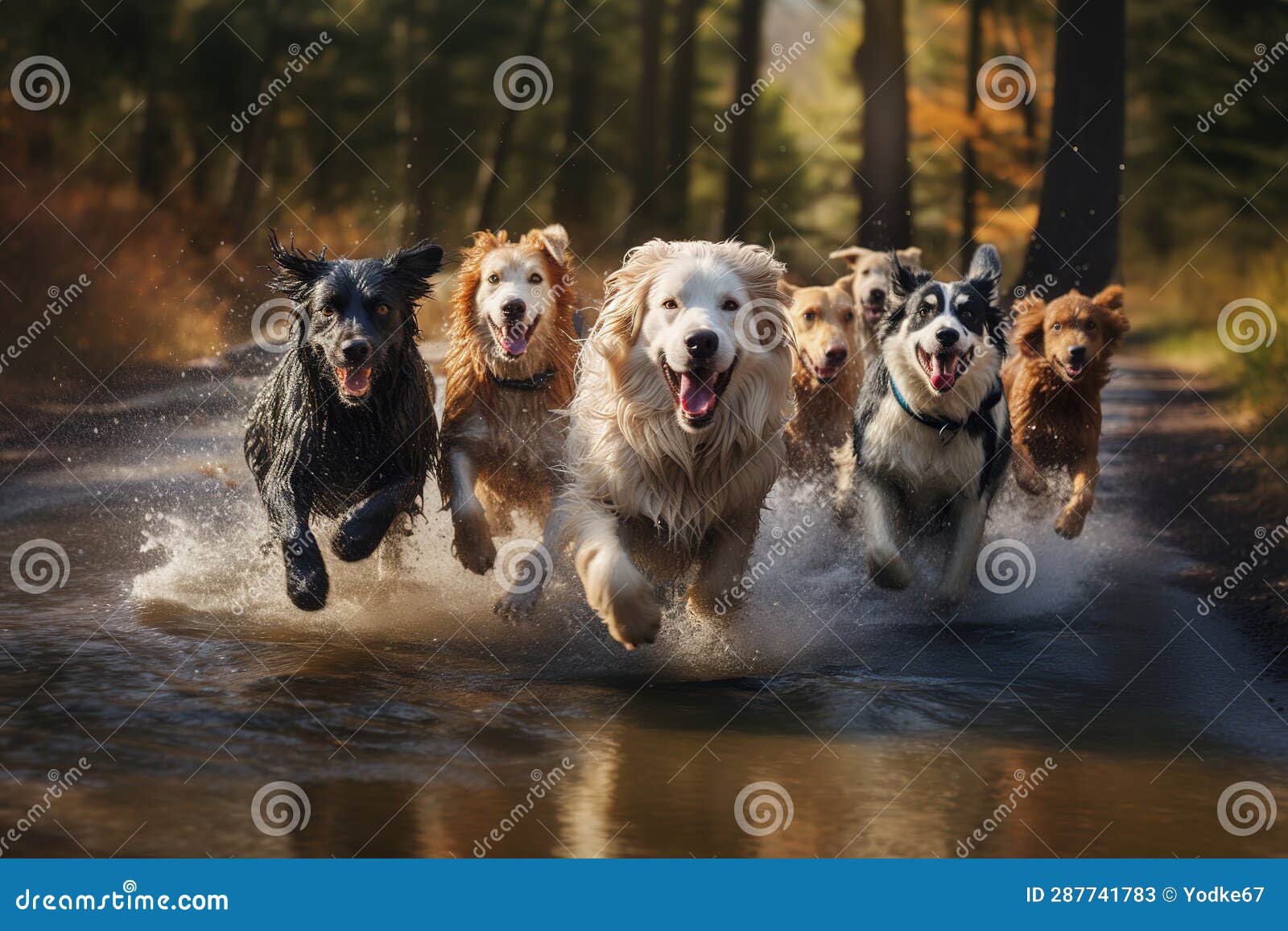 Image of Group Dogs Running, Pet, Animals., Generative AI, Illustration ...