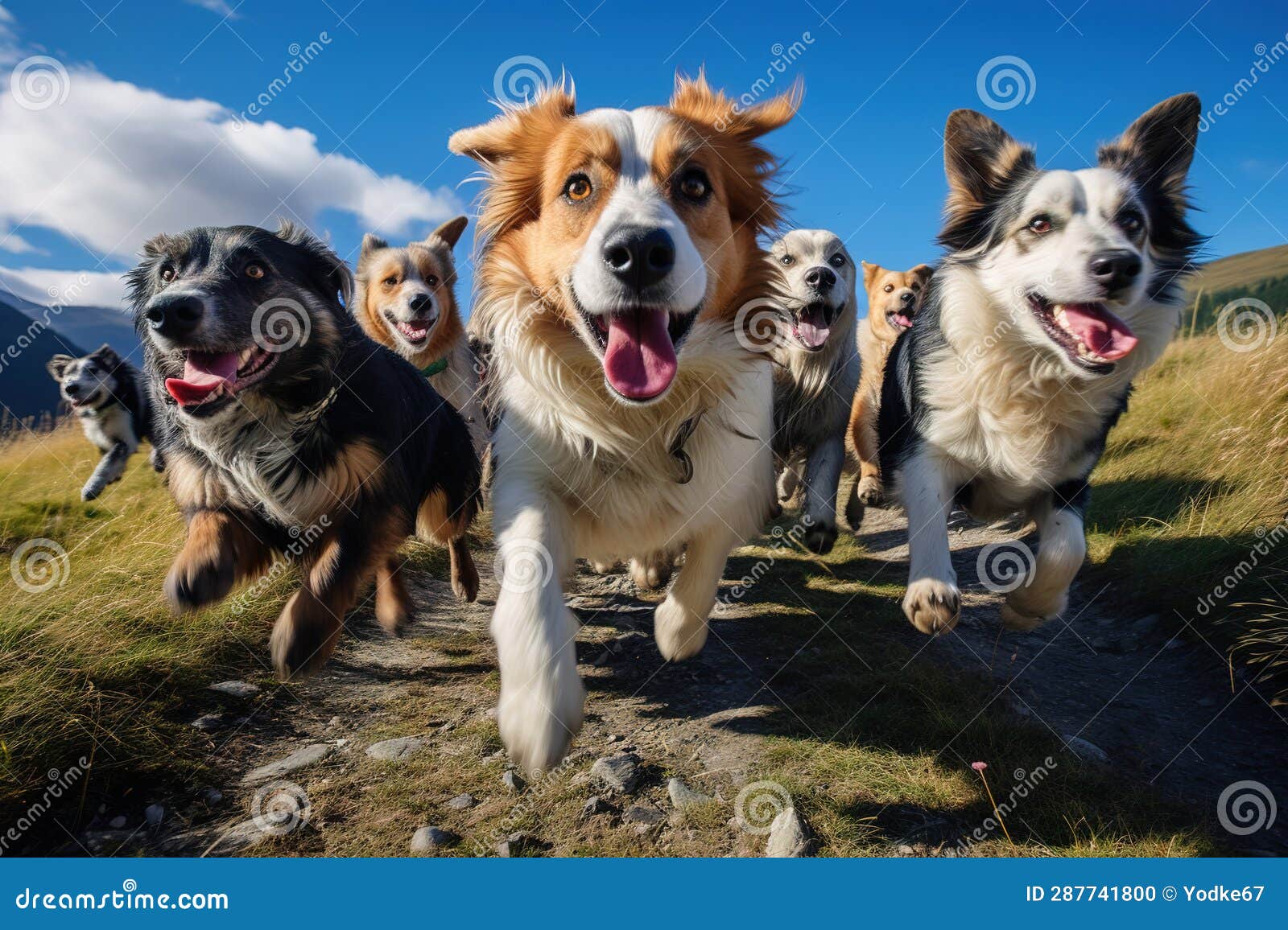 Image of Group Dogs Running, Pet, Animals., Generative AI, Illustration ...