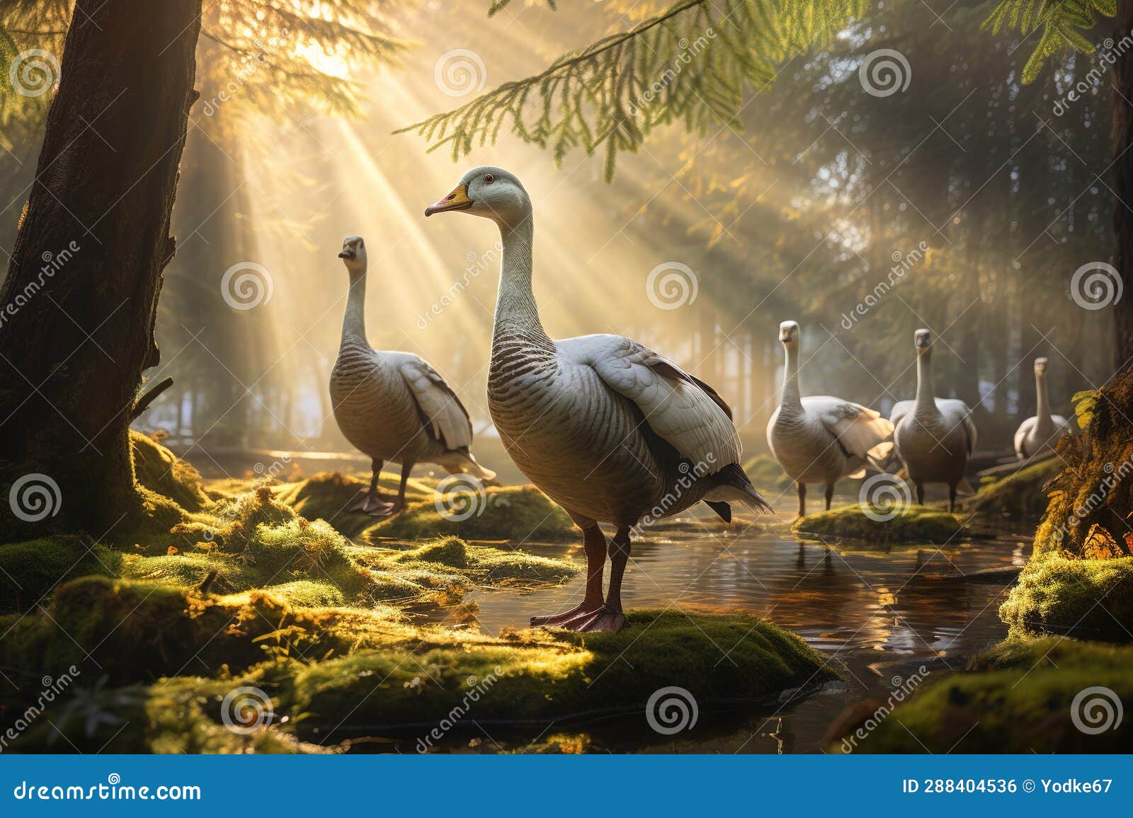 Image of Group of Geese in the Forest. Farm Animals Stock Illustration ...