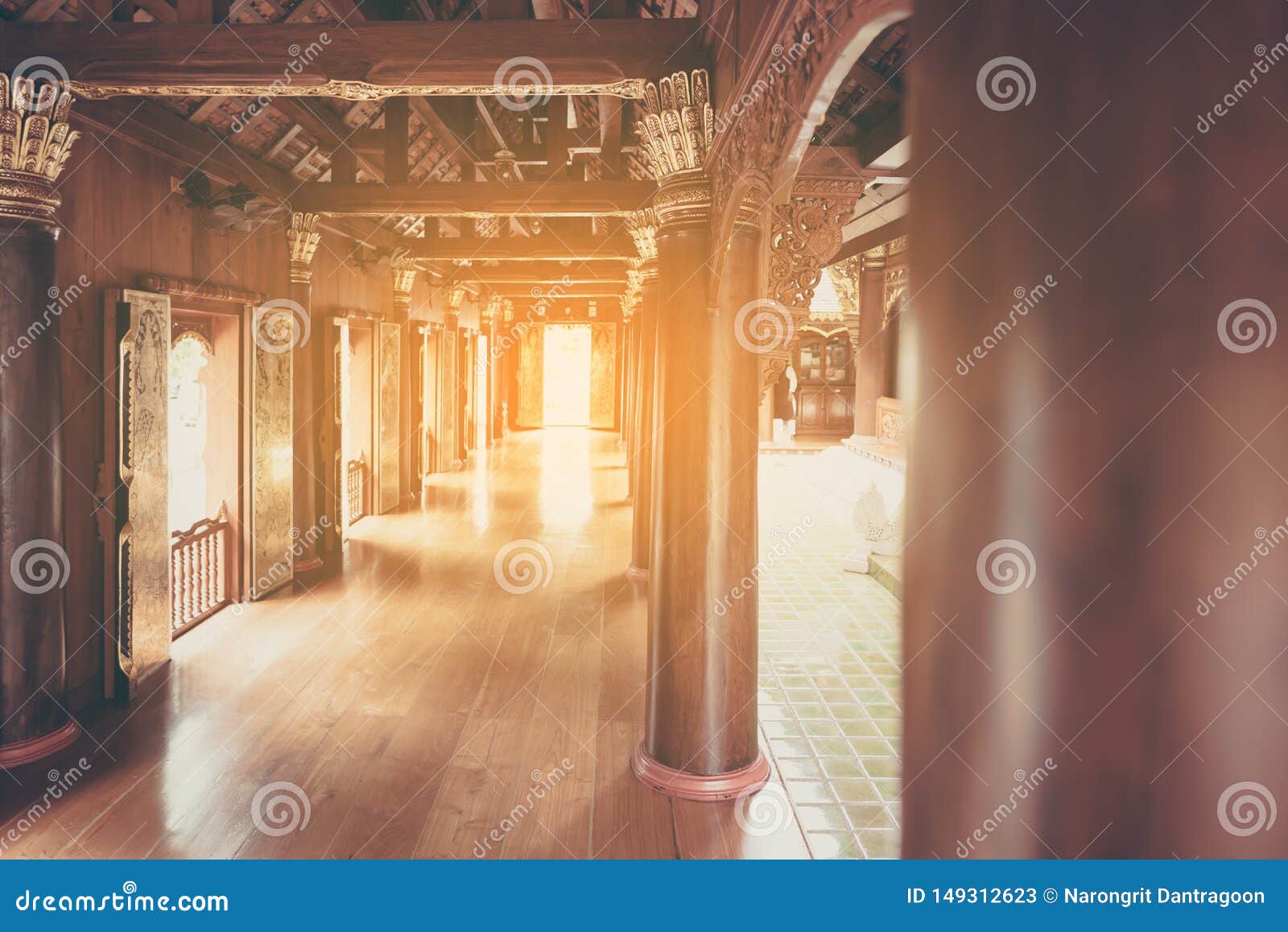 Image of Hall Way in Thai Temple Stock Image - Image of ceiling ...