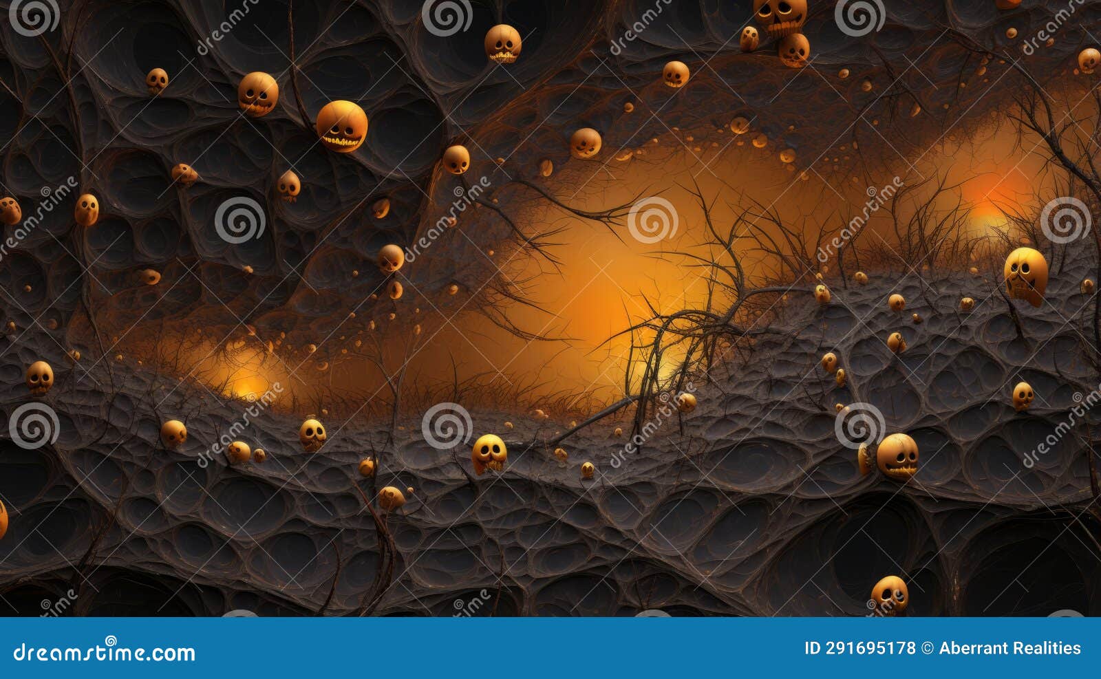 An Image of a Halloween Scene with Many Skulls Stock Illustration ...