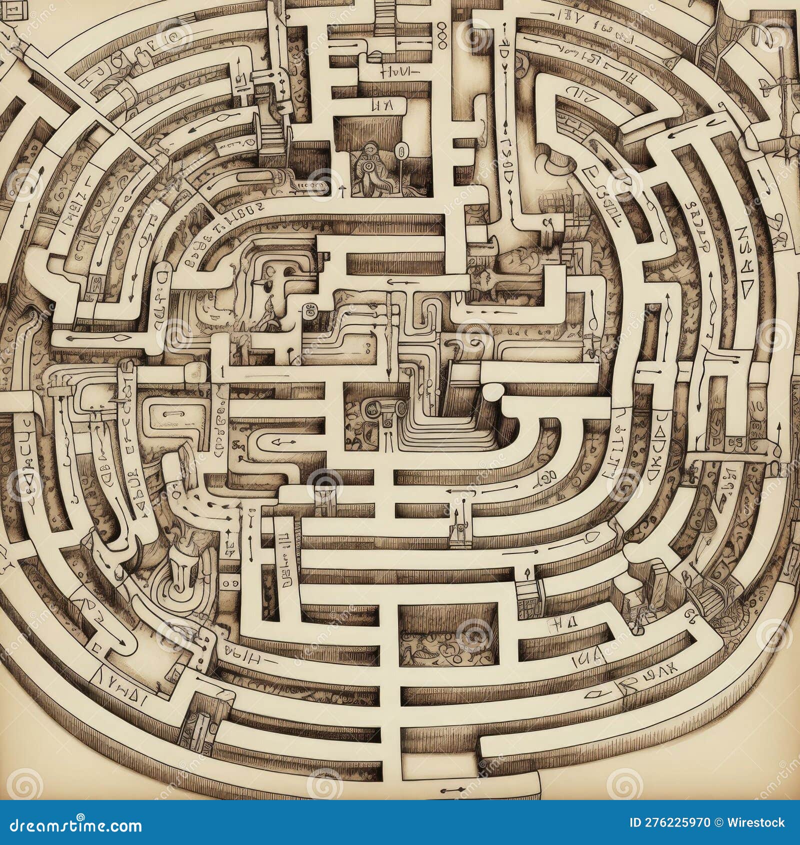 A Maze Drawing Made from Scratch with the Inside View of the Complex ...