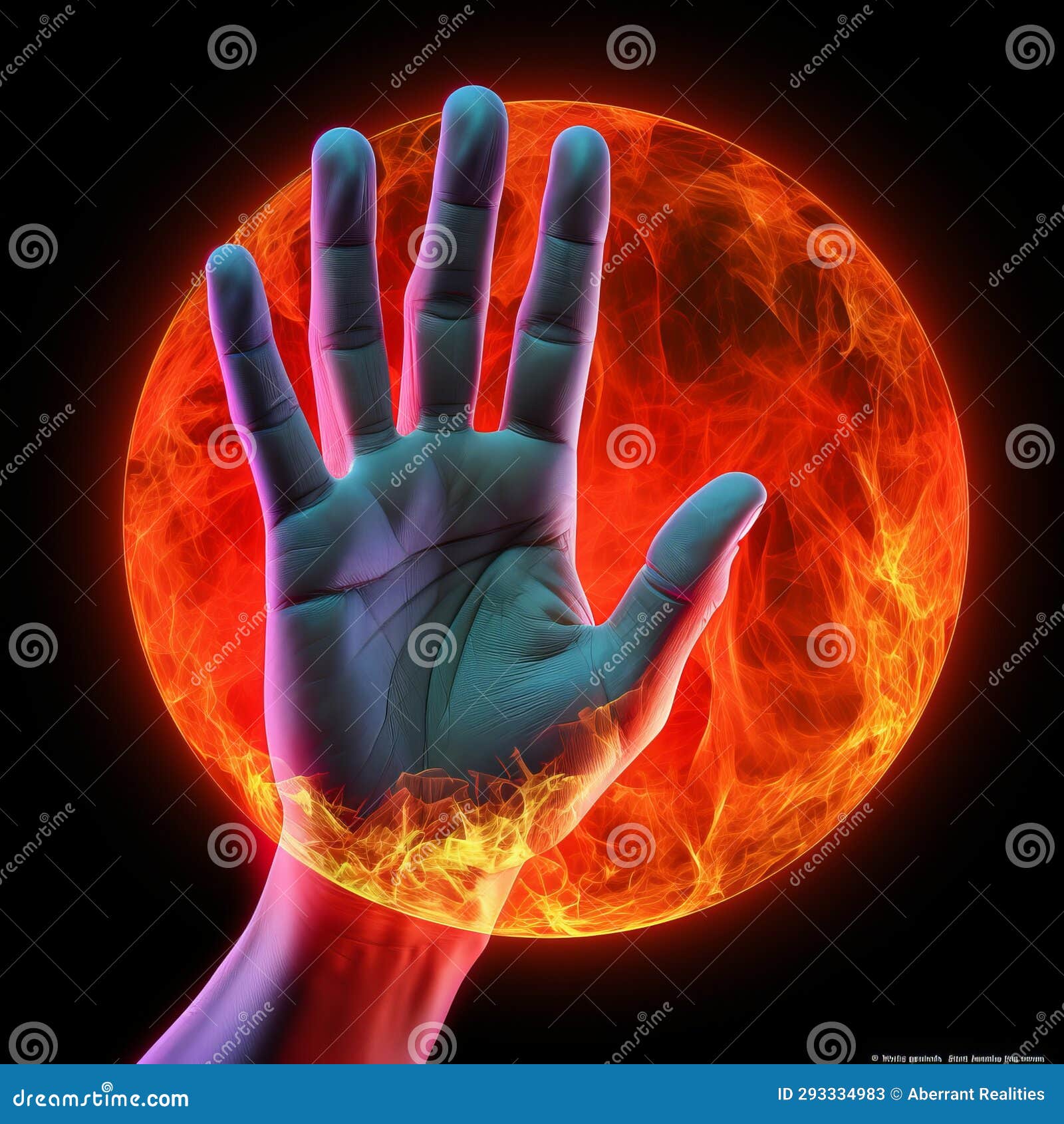 An Image of a Hand with a Fire Ball in Front of it Stock Illustration ...