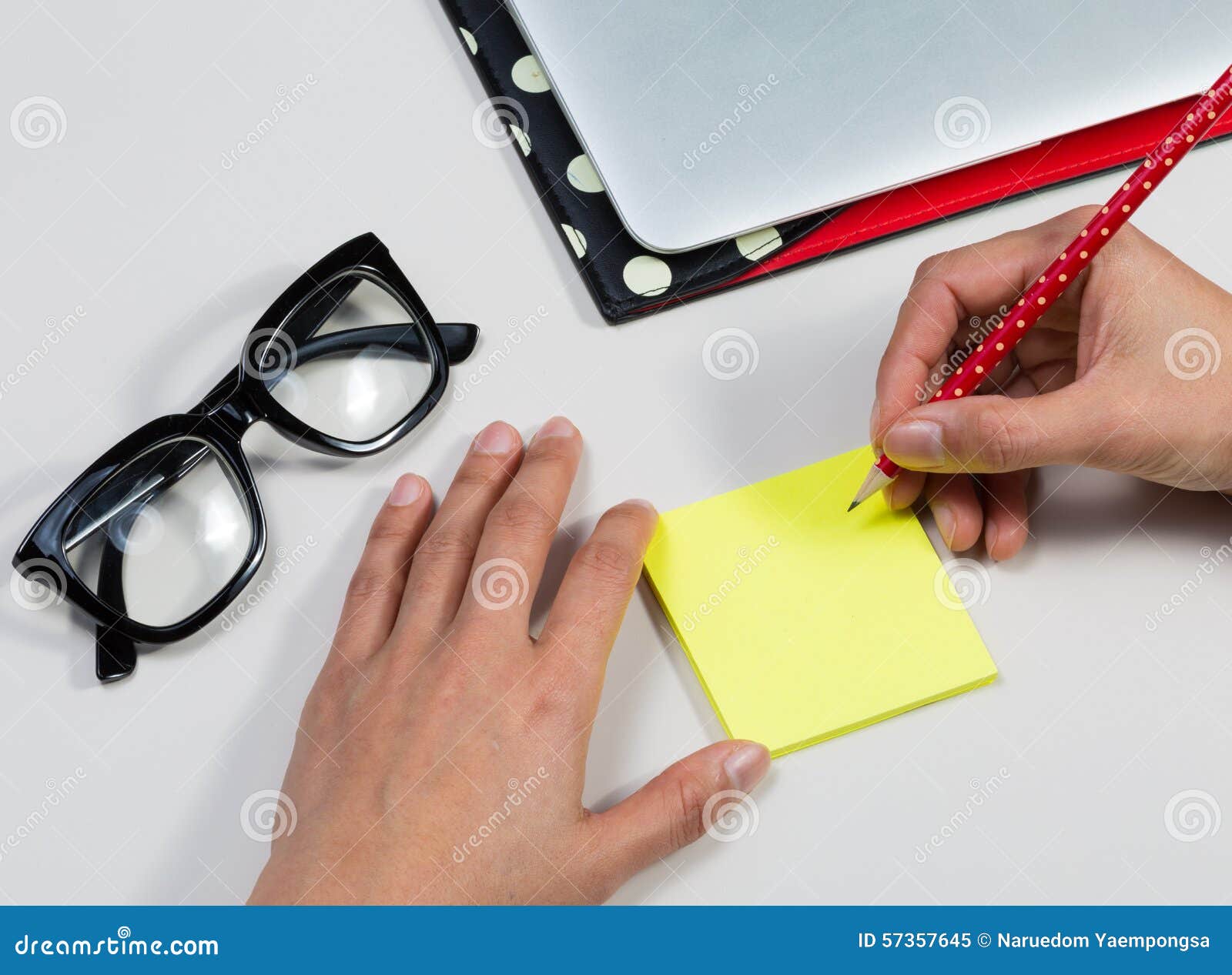 Image of Hand Hold Pencil and Sticky Note Stock Image - Image of ...