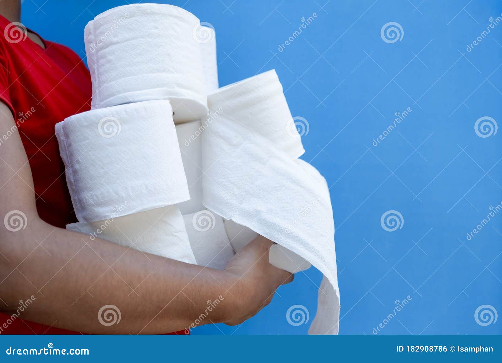 Image of a Hand Holding Several Rolls of Toilet Paper Stock Photo ...