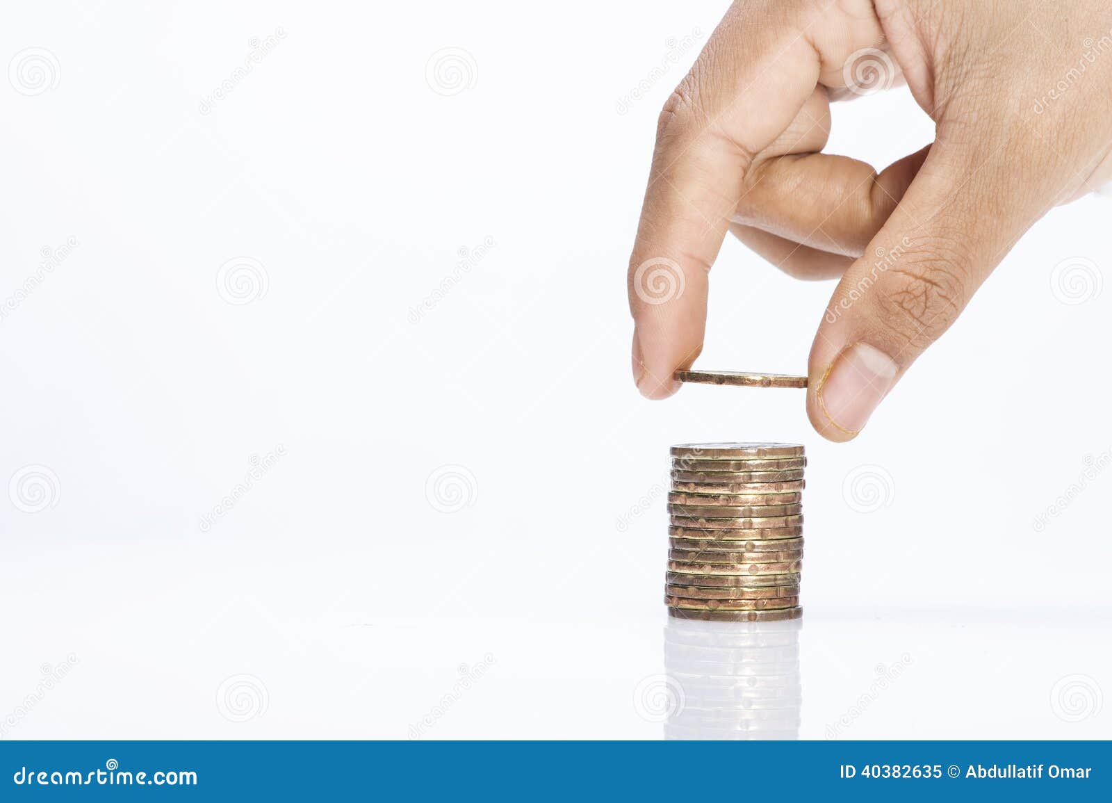 Image of Hand Put Coins To Stack of Coins with Copy Space Background ...
