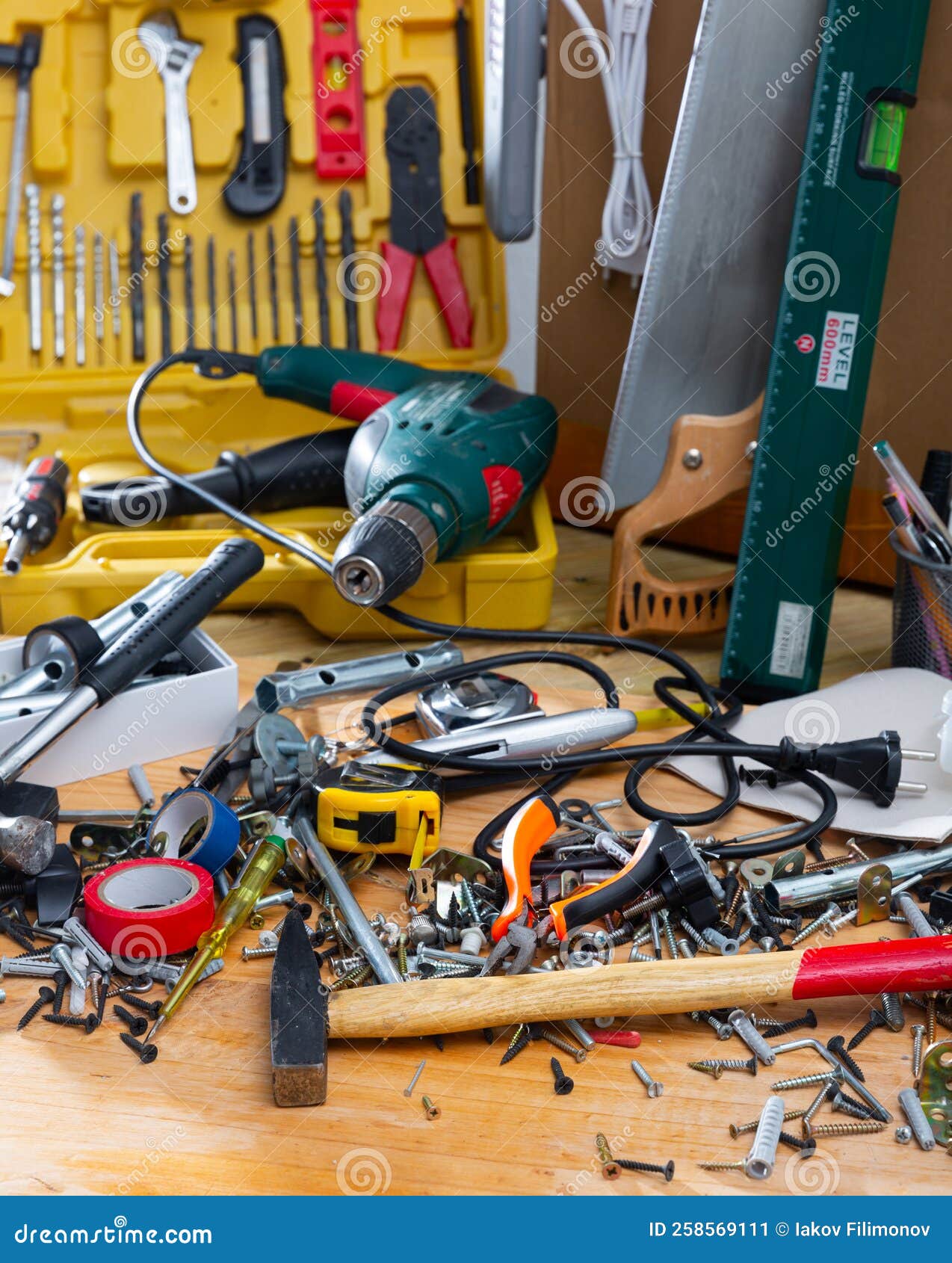 Image of Hand Tools for Repairing on Wooden Surface Stock Image - Image ...