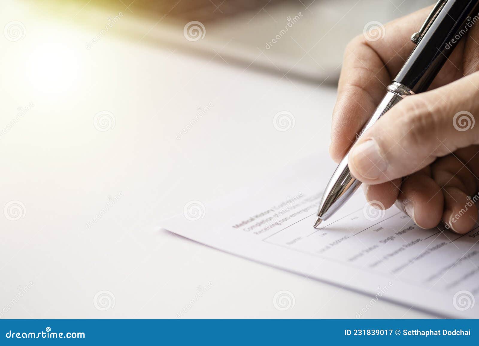Image of Hand Using Writing Pen with Questionnaire or Paperwork Survey ...