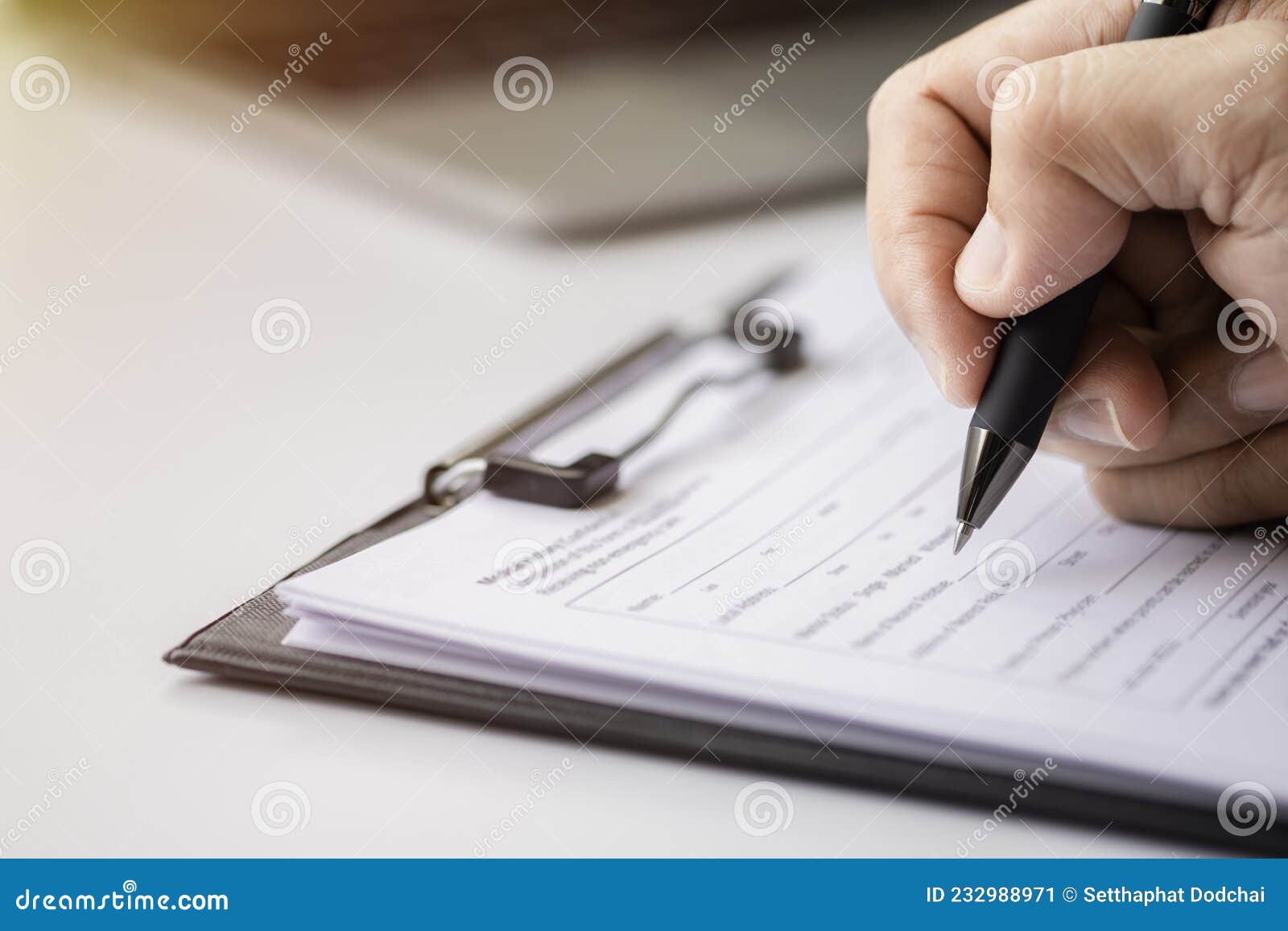 Image of Hand Using Writing Pen with Questionnaire or Paperwork Survey ...