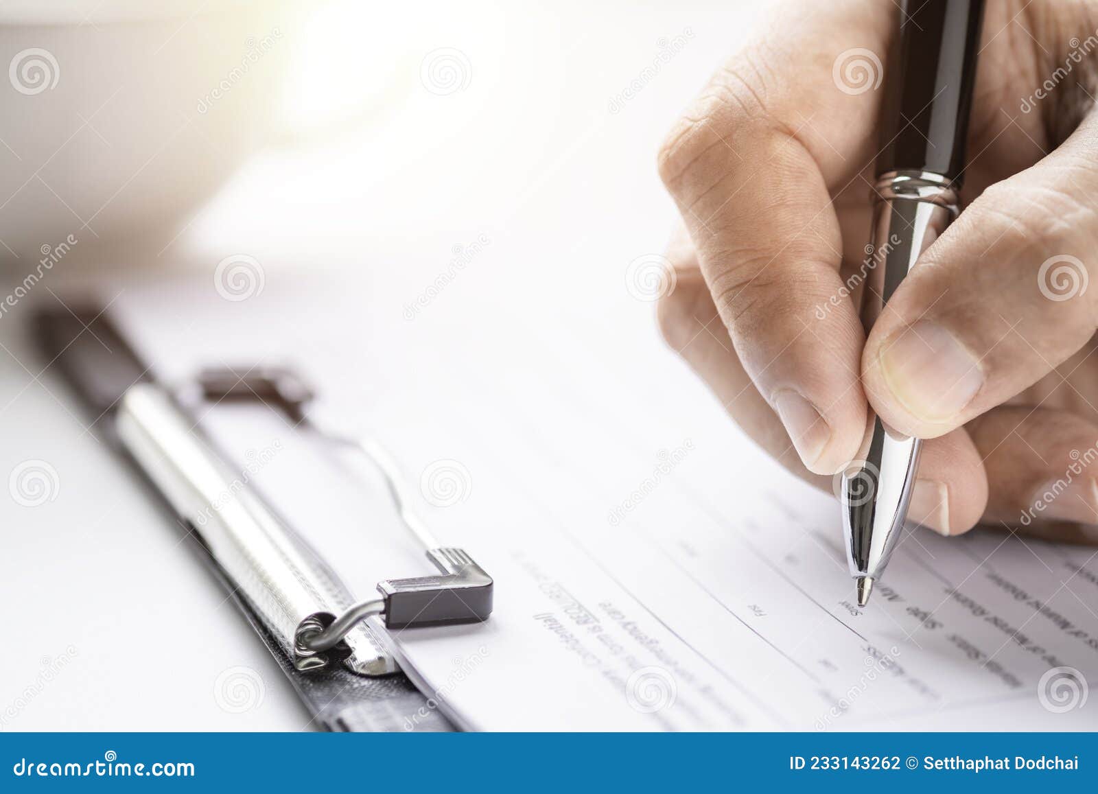 Image of Hand Using Writing Pen with Questionnaire or Paperwork Survey ...