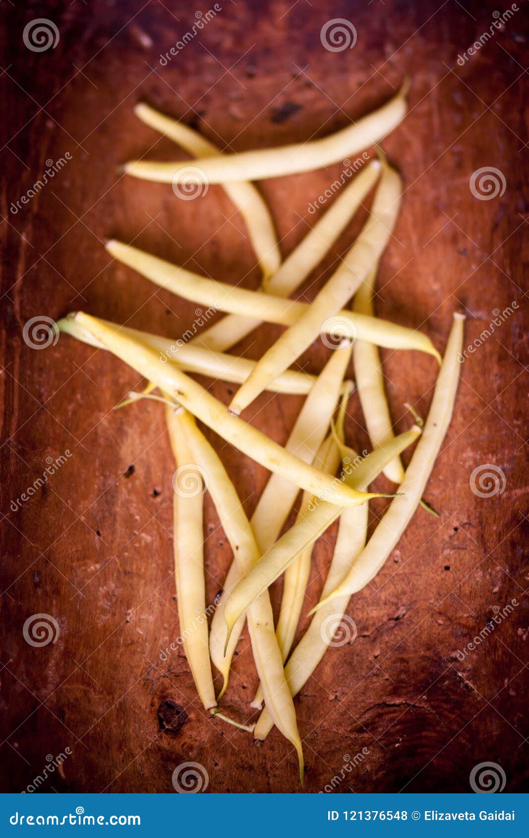 Raw Yellow-green String Beans on a Dark Brown Wooden Surface Stock ...