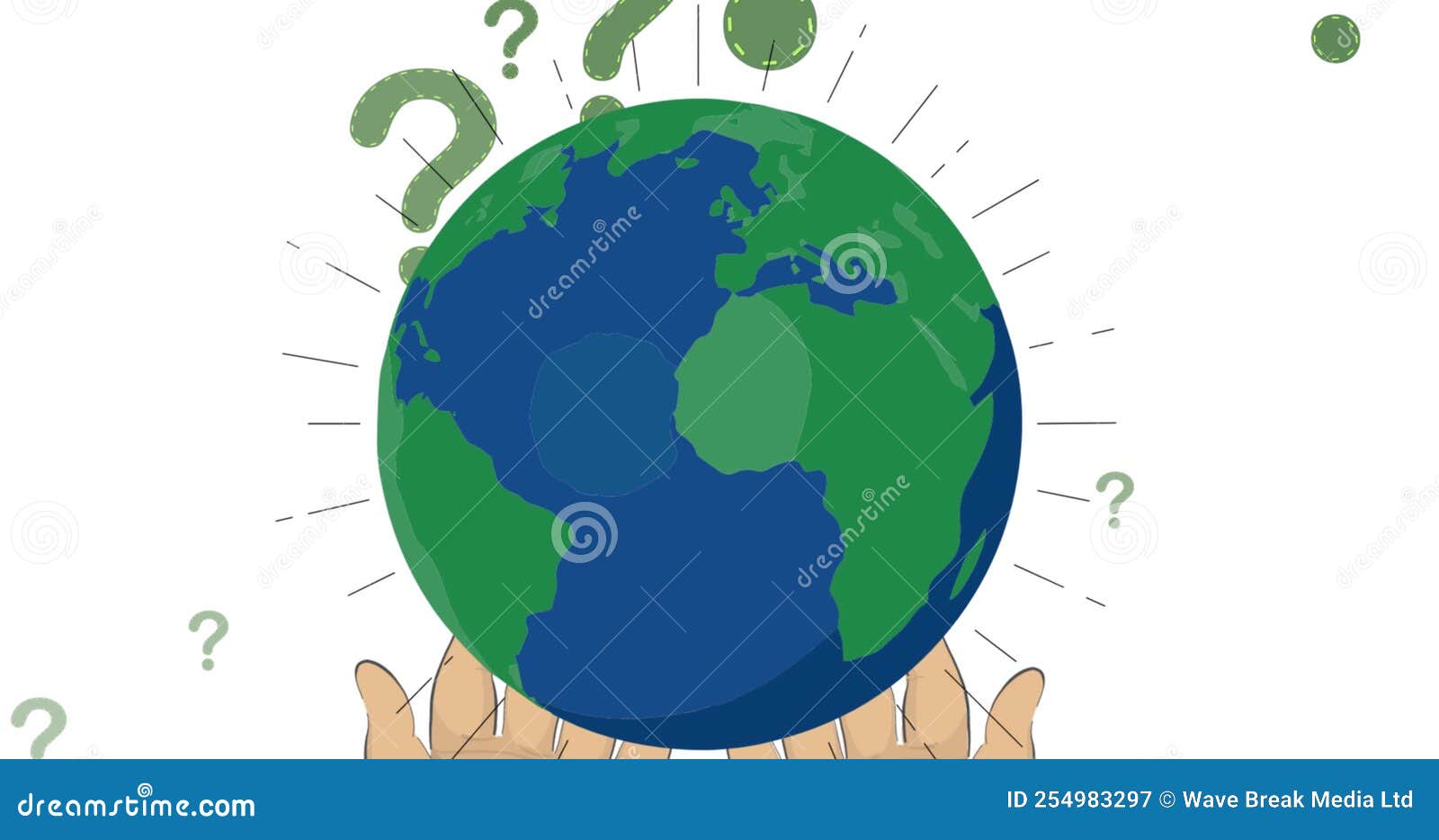 Image of Hands Holding Globe Over Question Marks on White Background ...