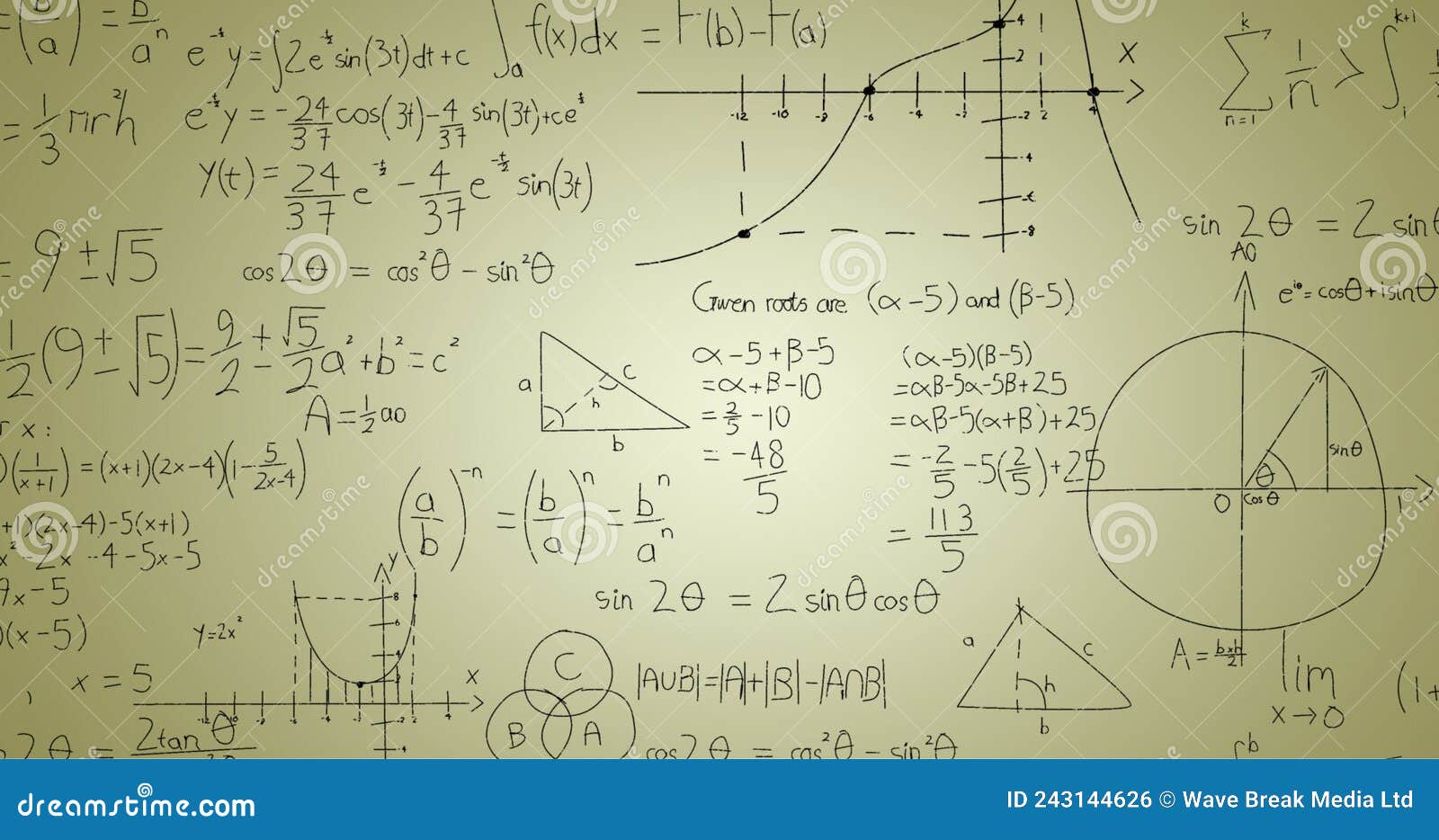 Image of Handwritten Mathematical Formulae Over Green Background Stock ...