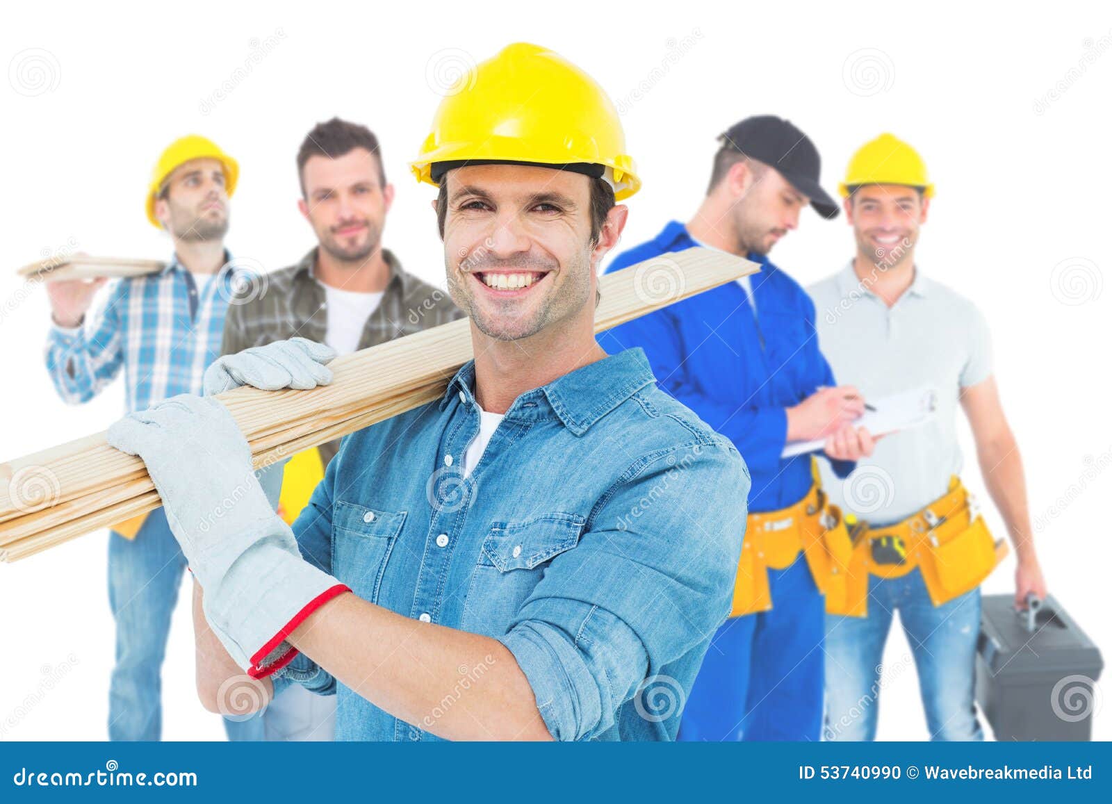 Image of Happy Carpenter Carrying Wooden Planks Stock Illustration ...