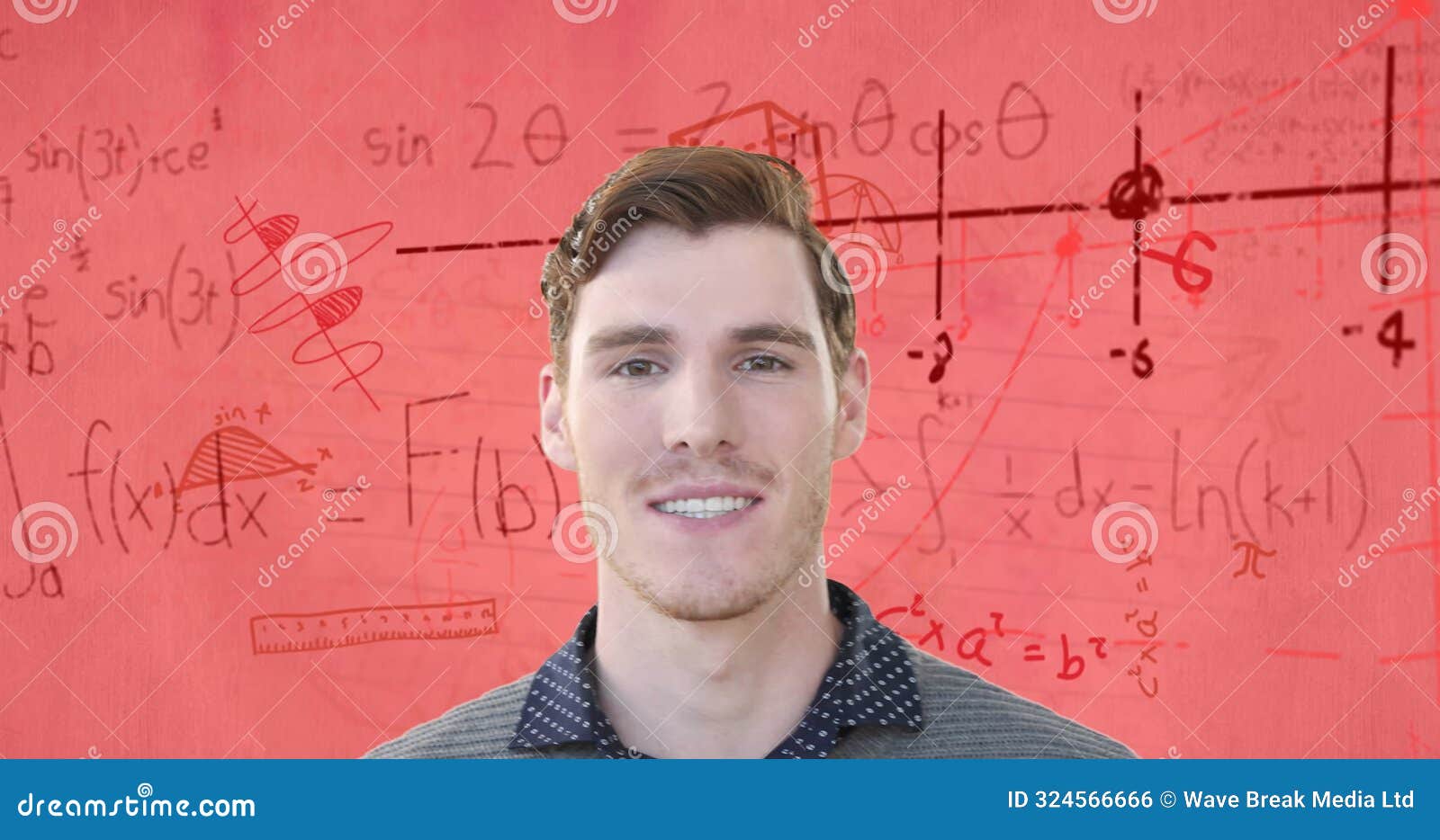 Image of Happy Caucasian Male Student Over Maths Equations and Geometry ...