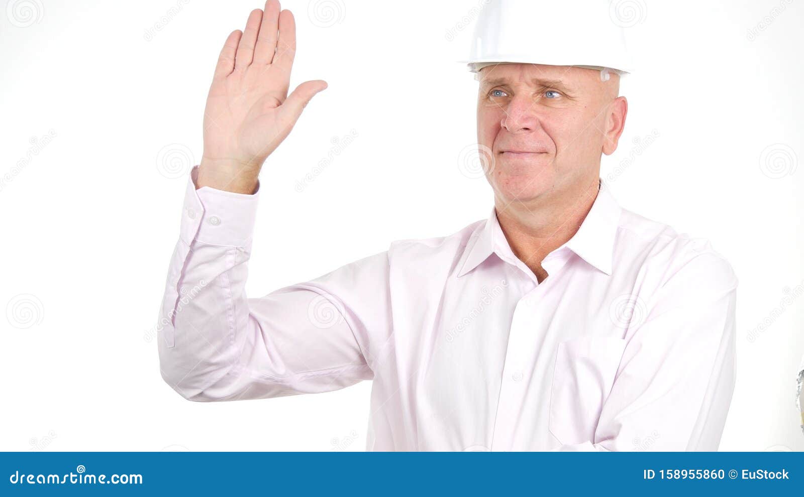 Image with Happy Engineer Saluting with a Hand Gestures Stock Photo ...