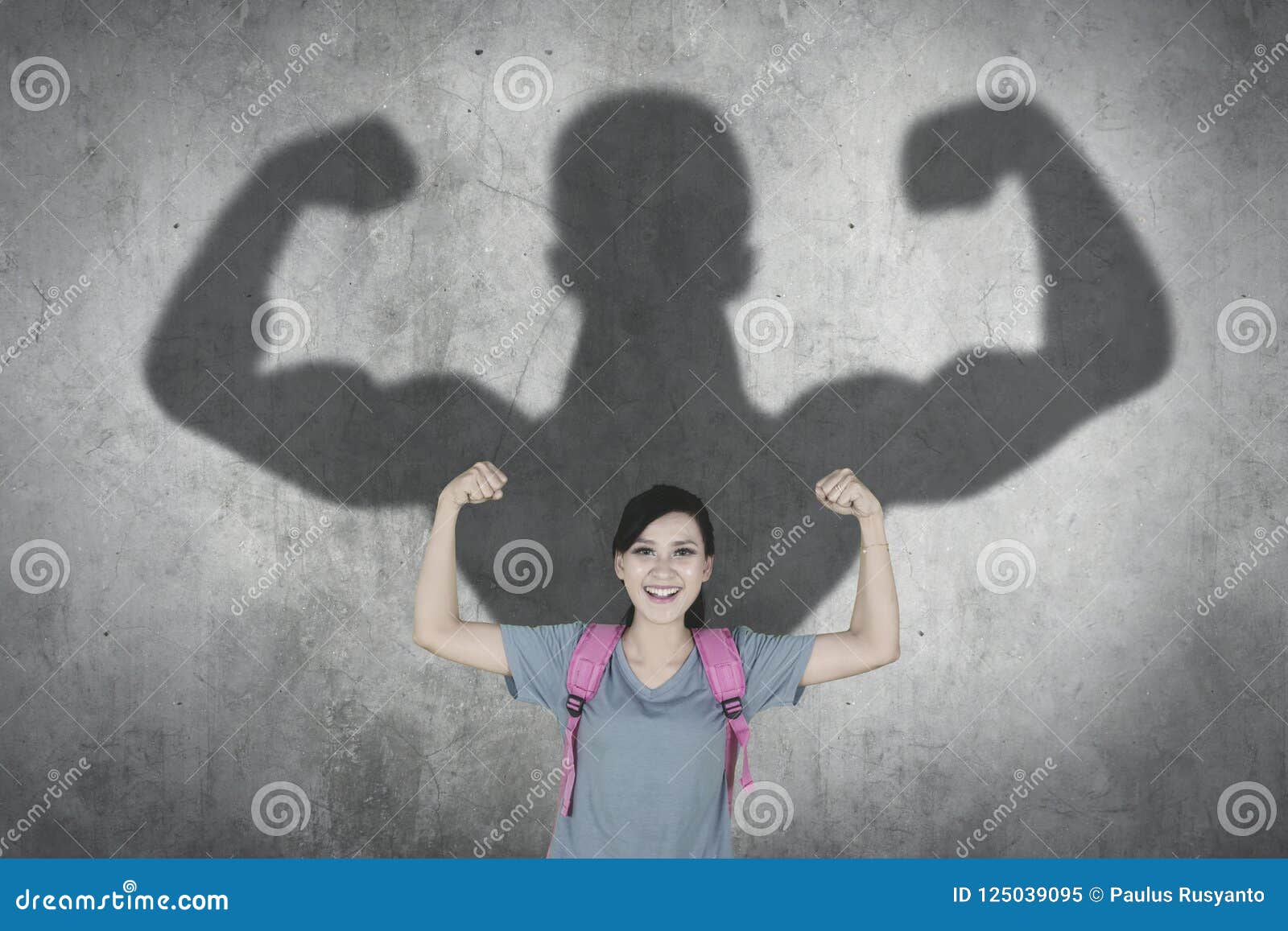 Happy Student Standing with Her Shadow Stock Image - Image of muscle ...