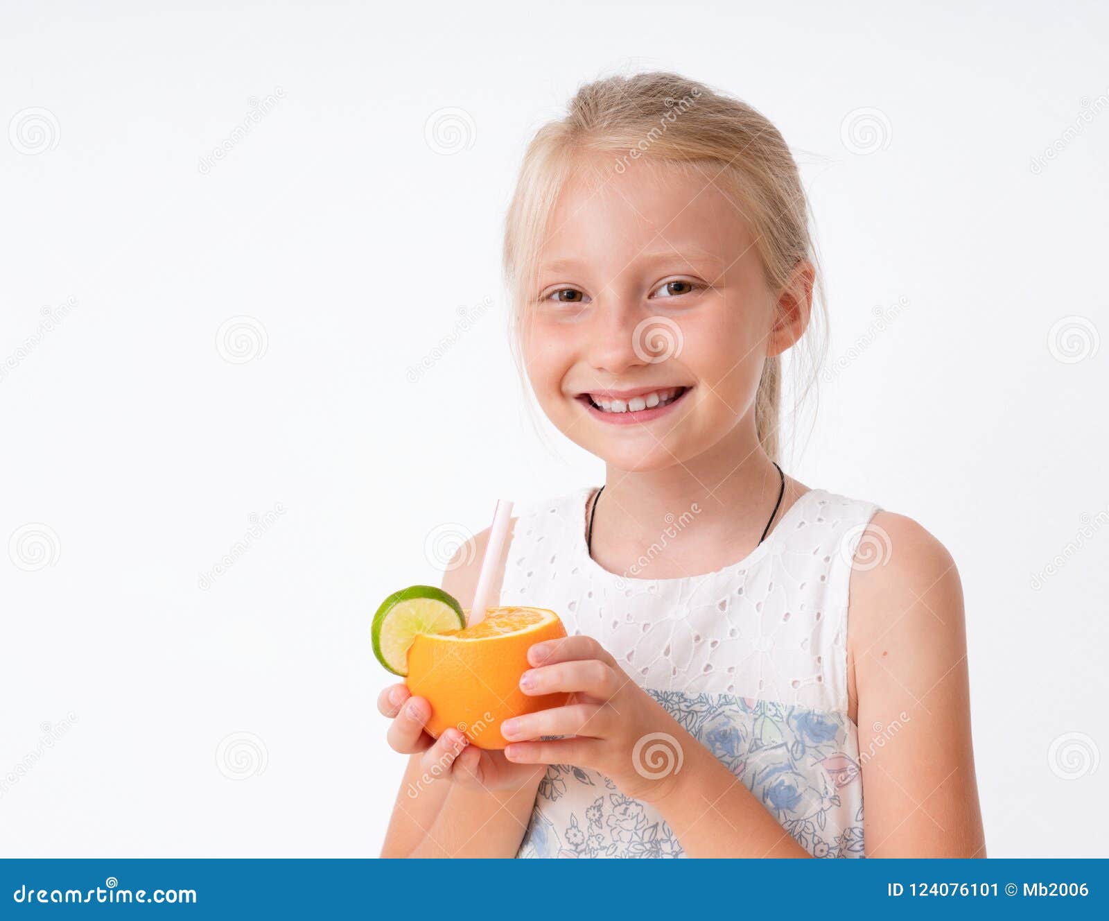 Happy Kid Drinking Fruit Juice . Stock Image - Image of girl, citrus ...