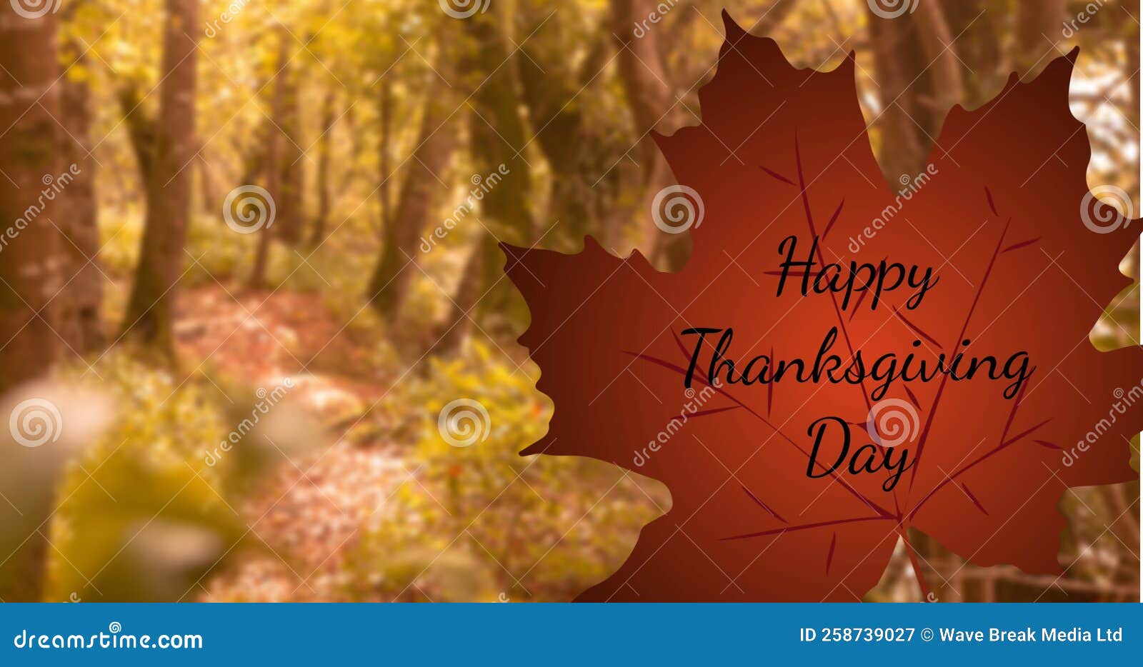 Image of Happy Thanksgiving Day Text Over Leaf and Trees in Forest ...