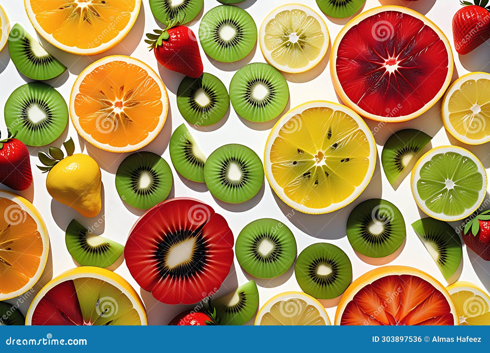 Bountiful Array: Fresh Fruit and Vegetable Slices Meticulously Arranged ...