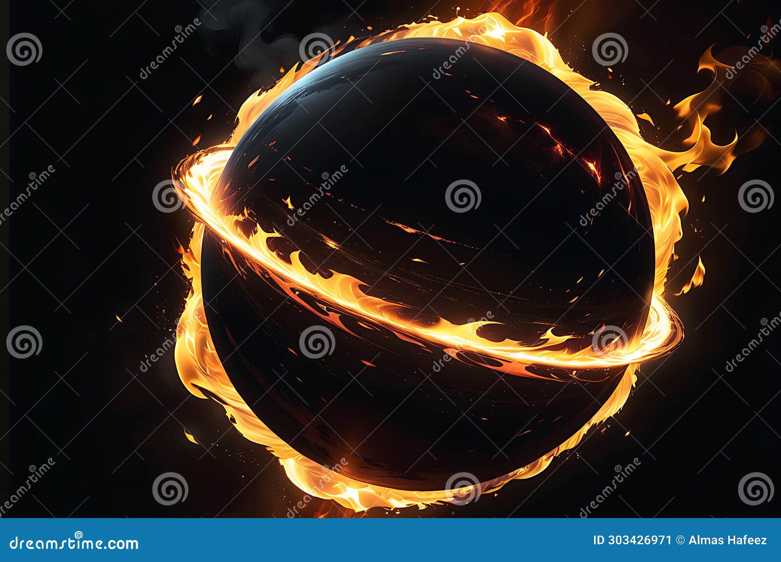 A Sphere of Fire Hovering in a Void, Radiating Light, Flames Dancing ...