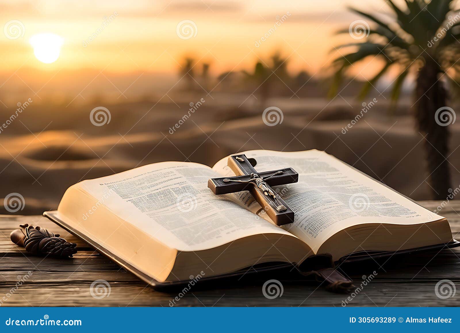 Divine Illumination: Open Bible Script in Blur with Focus on Cross in ...