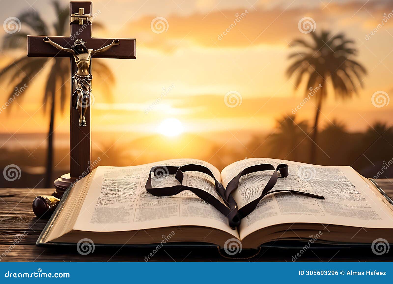 Divine Illumination: Open Bible Script in Blur with Focus on Cross in ...