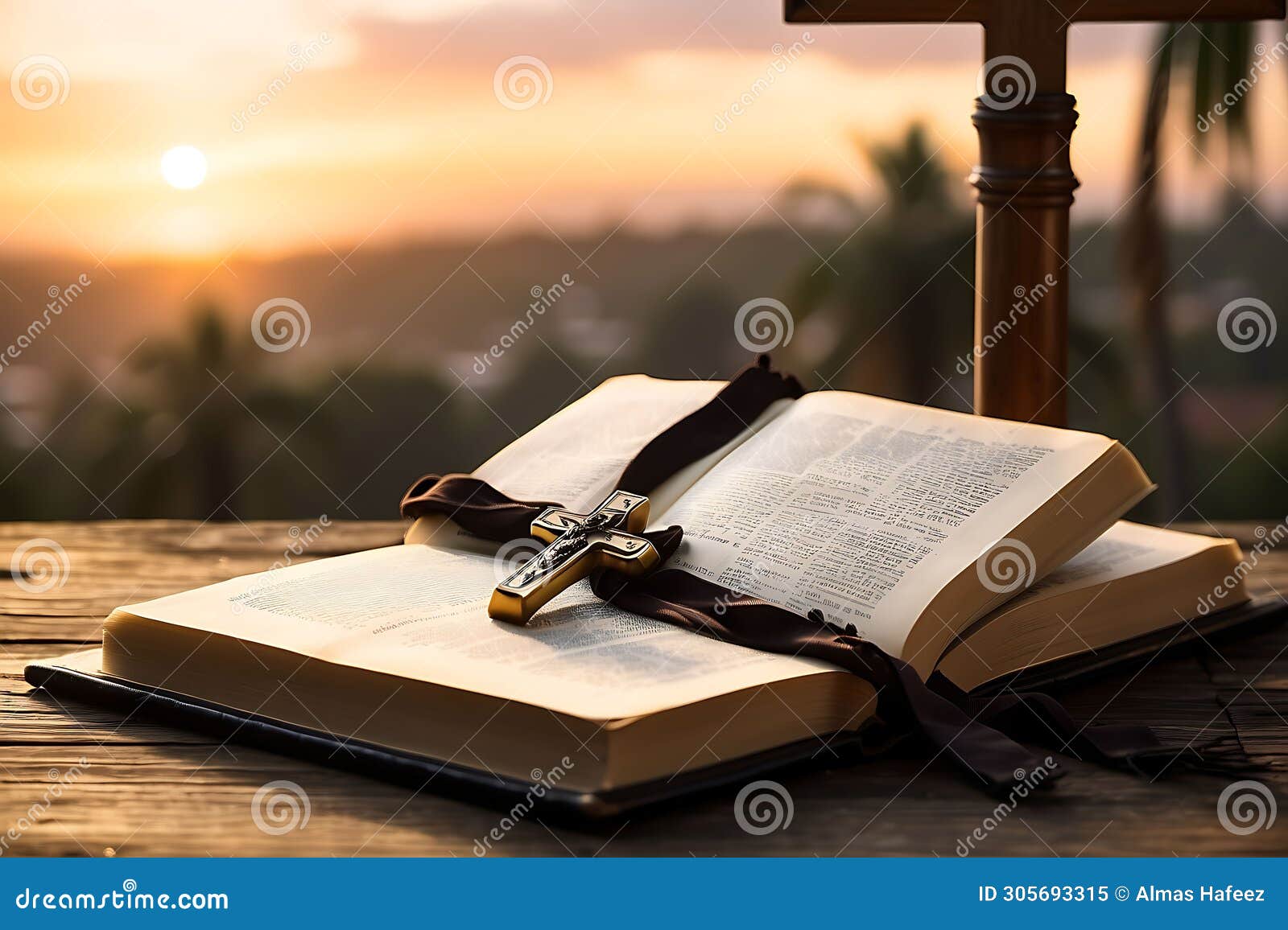 Divine Illumination: Open Bible Script in Blur with Focus on Cross in ...