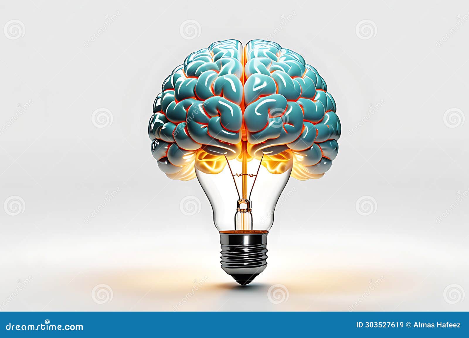 Light Bulb Containing a Brain - Floating Against a White Transparent ...