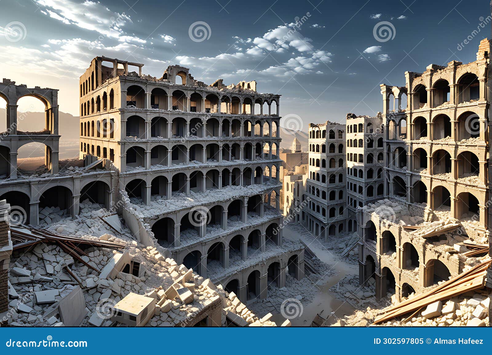 Fully Destroyed and Ruined Buildings in War Stock Illustration ...