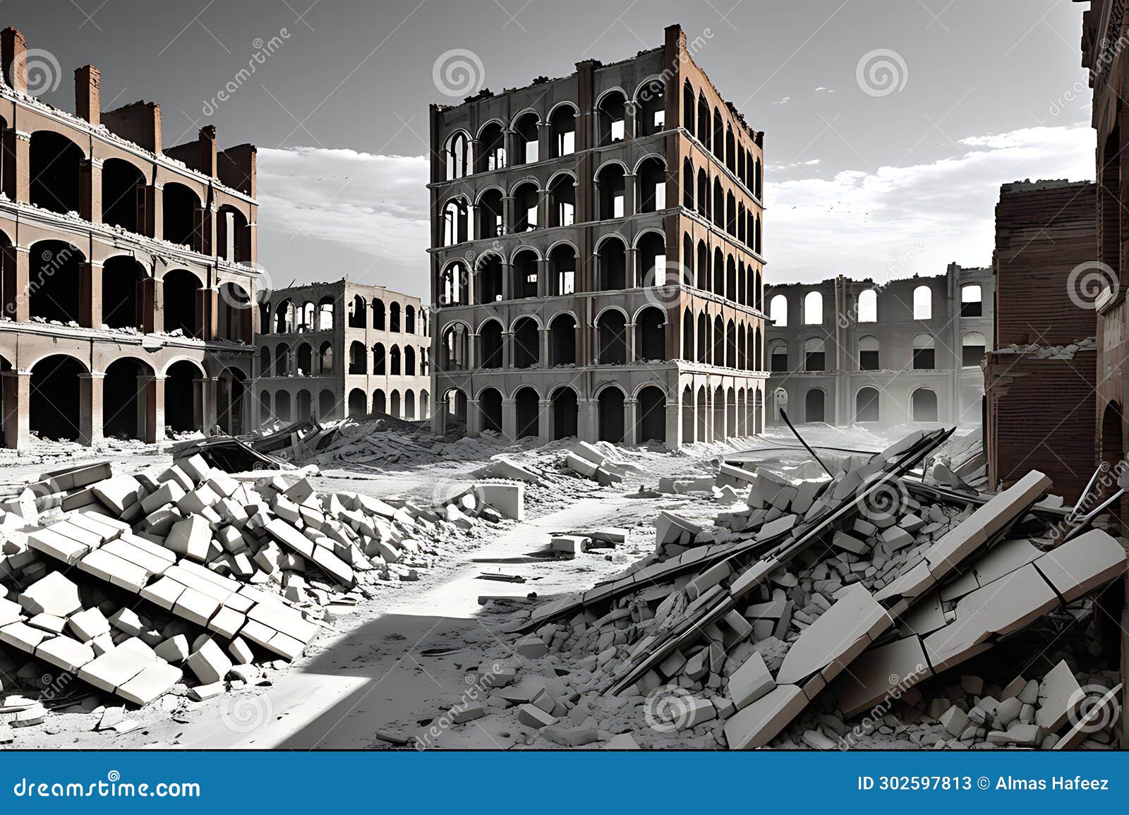 Fully Destroyed and Ruined Buildings in War Stock Illustration ...