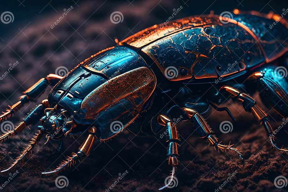Neon Cyborg: Close-Up of Hi-Tech Insect Glowing in RGB Brilliance Stock Illustration ...