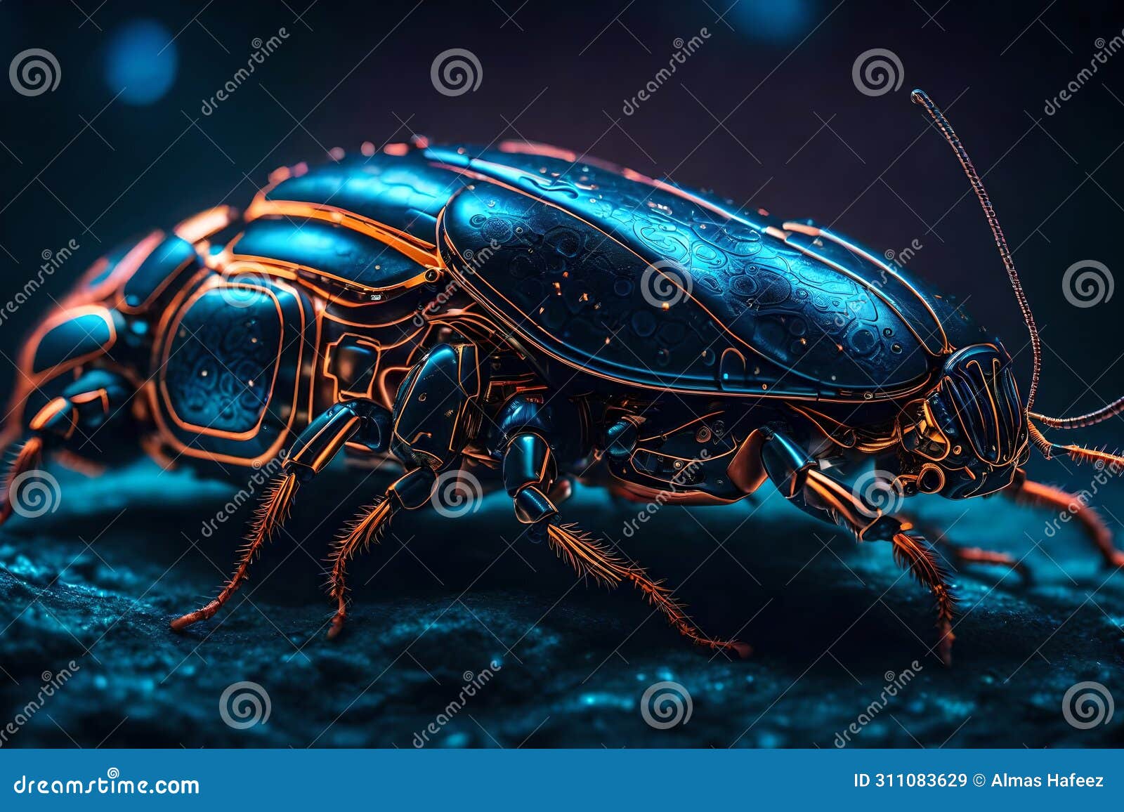 Neon Cyborg: Close-Up of Hi-Tech Insect Glowing in RGB Brilliance Stock ...