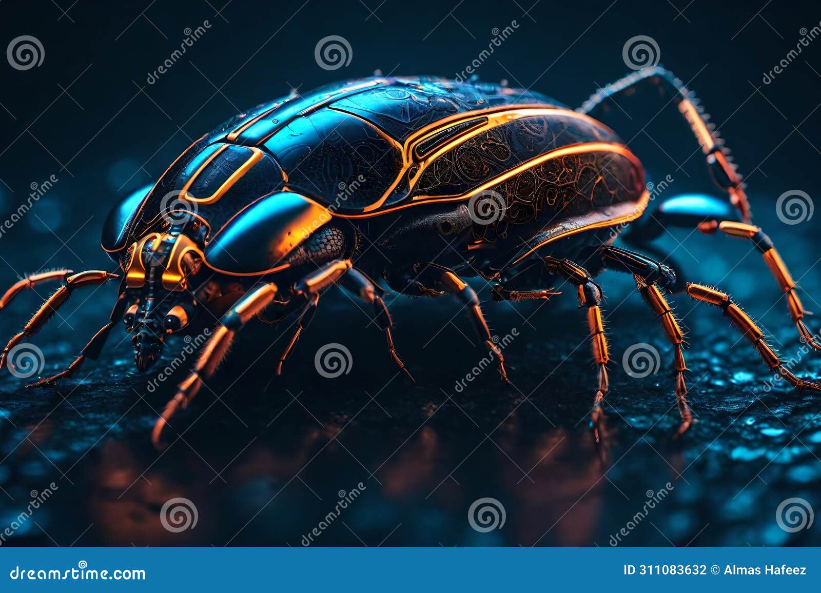 Neon Cyborg: Close-Up of Hi-Tech Insect Glowing in RGB Brilliance Stock ...