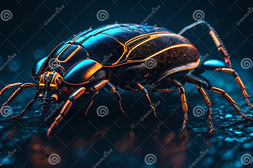 Neon Cyborg: Close-Up of Hi-Tech Insect Glowing in RGB Brilliance Stock Illustration ...
