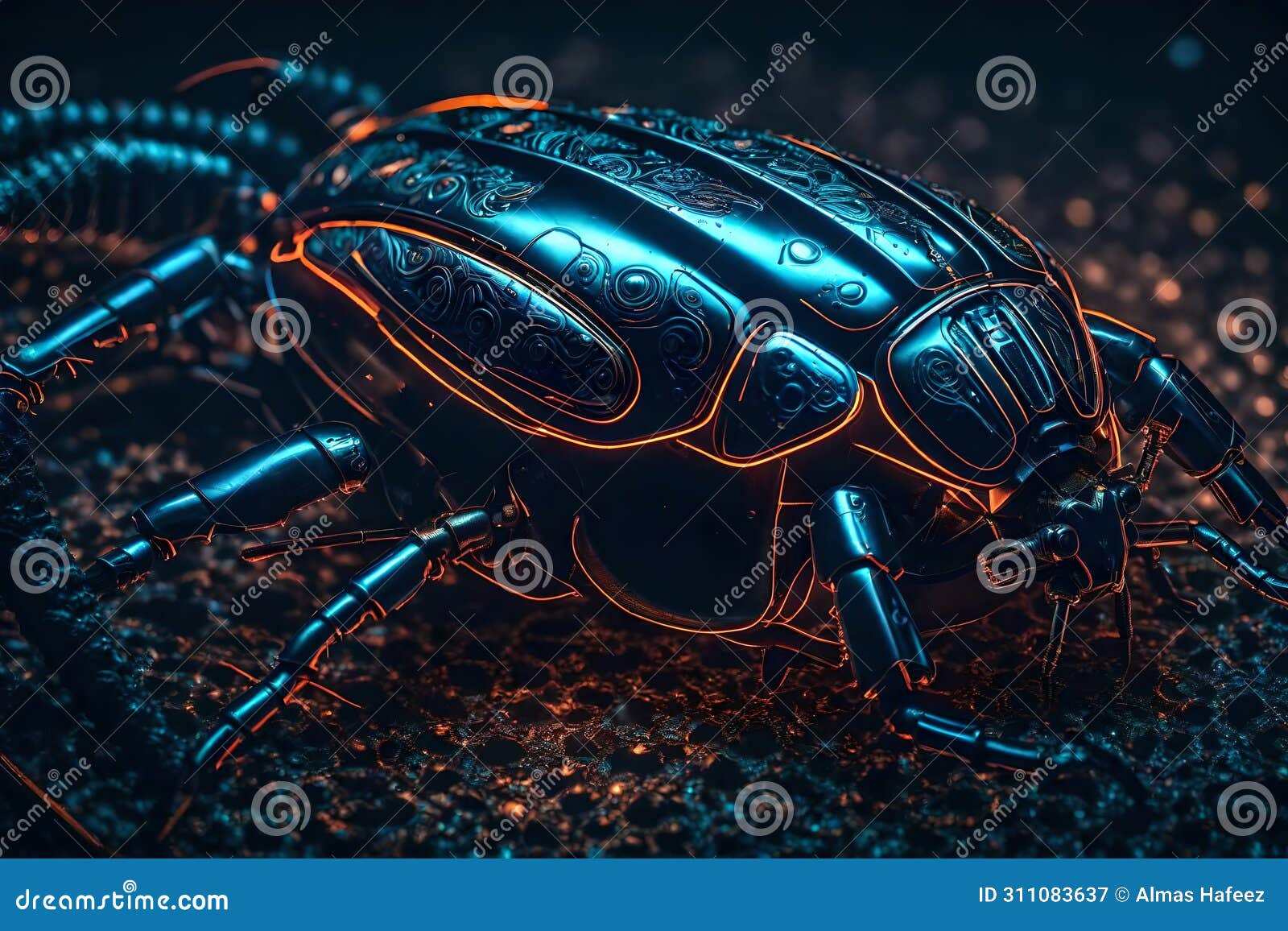 Neon Cyborg: Close-Up of Hi-Tech Insect Glowing in RGB Brilliance Stock ...