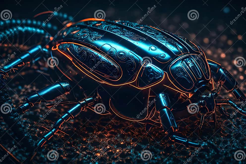 Neon Cyborg: Close-Up of Hi-Tech Insect Glowing in RGB Brilliance Stock Illustration ...