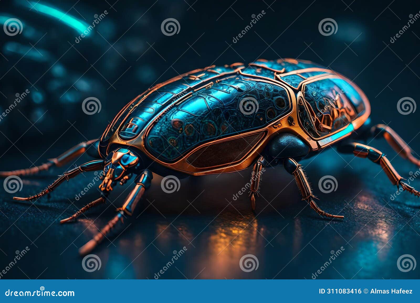 Neon Cyborg Insect: Close-Up of High-Tech Bug Glowing in RGB Stock ...