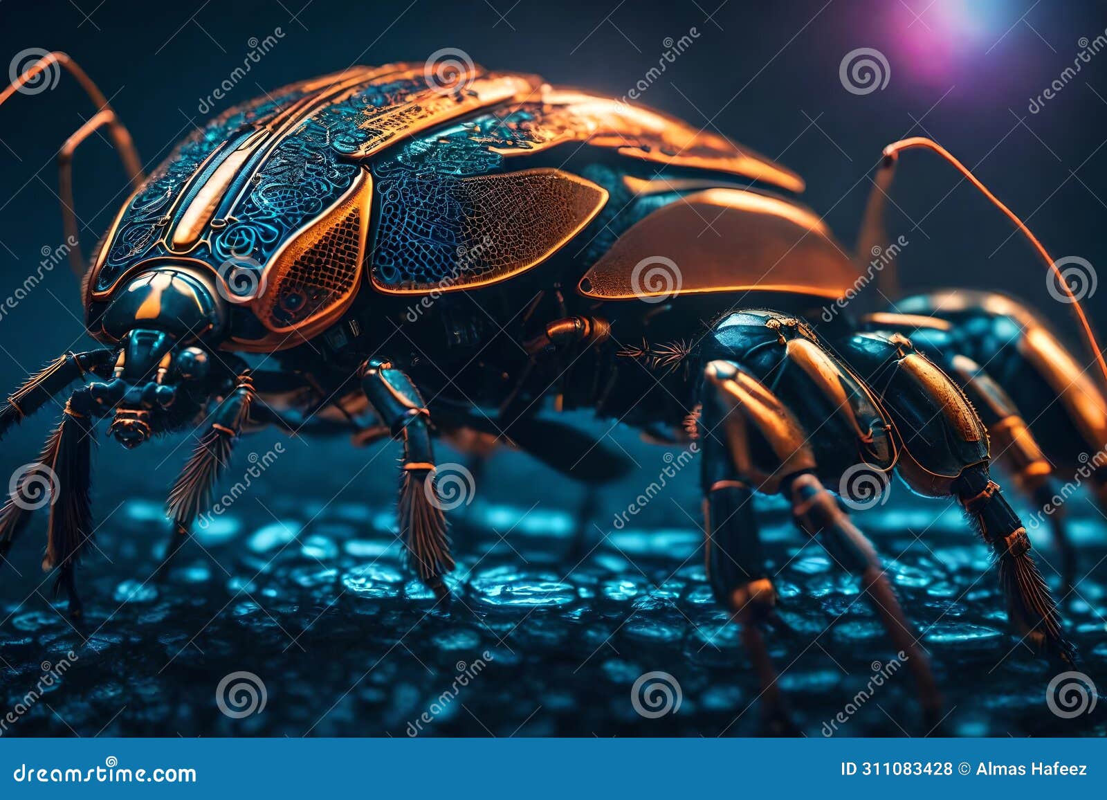 Neon Cyborg Insect: Close-Up of High-Tech Bug Glowing in RGB Stock ...