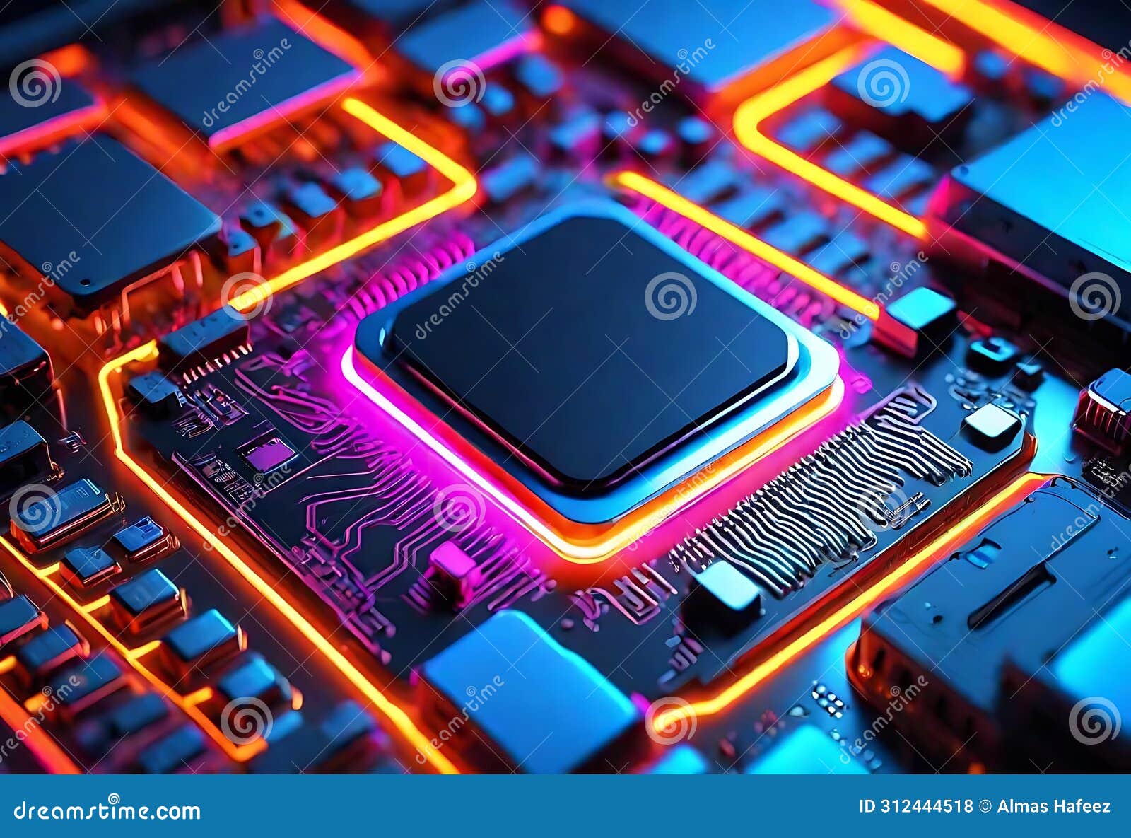 Neon Glowing Motherboard of CPU Stock Illustration - Illustration of ...