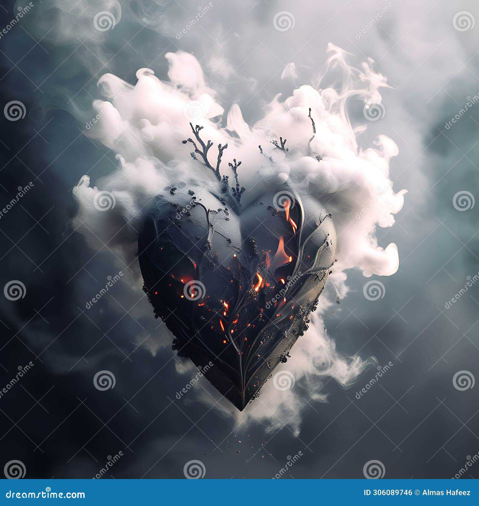 Burning Heart: Smoke Art Illustration Depicting Hard-Heartedness Stock ...